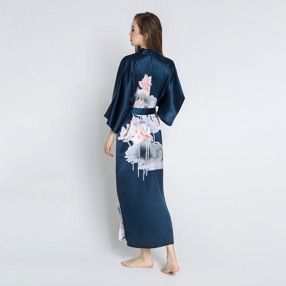 Silk Lotus Flower Kimono Robe - Long | KIM+ONO – kimandono.com