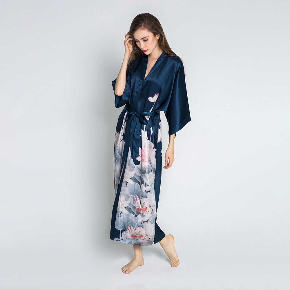 Silk Lotus Flower Kimono Robe - Long | KIM+ONO – kimandono.com