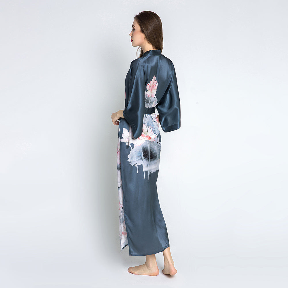 Silk Lotus Flower Kimono Robe - Long | KIM+ONO – kimandono.com