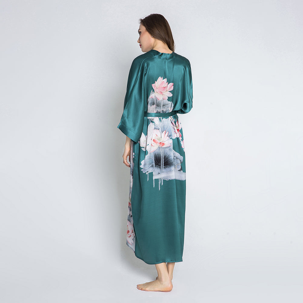 Silk Lotus Flower Kimono Robe - Long | KIM+ONO – kimandono.com