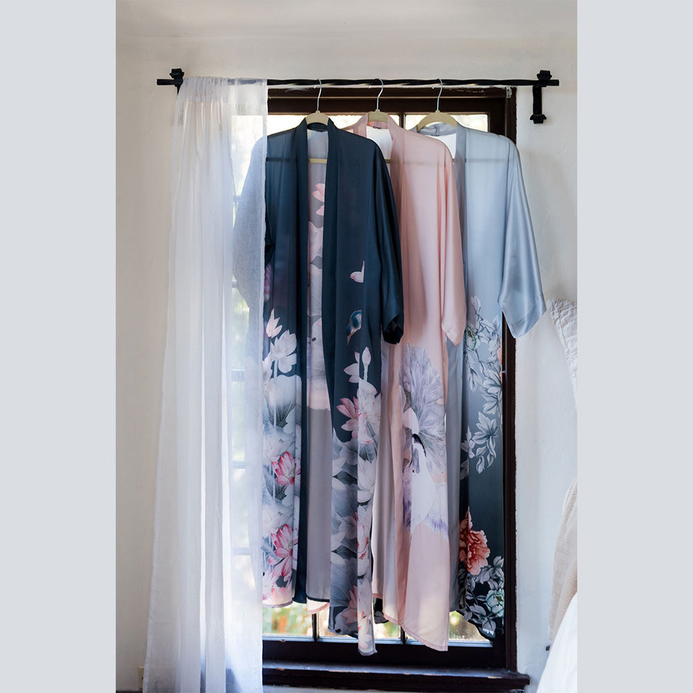 Silk Lotus Flower Kimono Robe - Long | KIM+ONO – kimandono.com