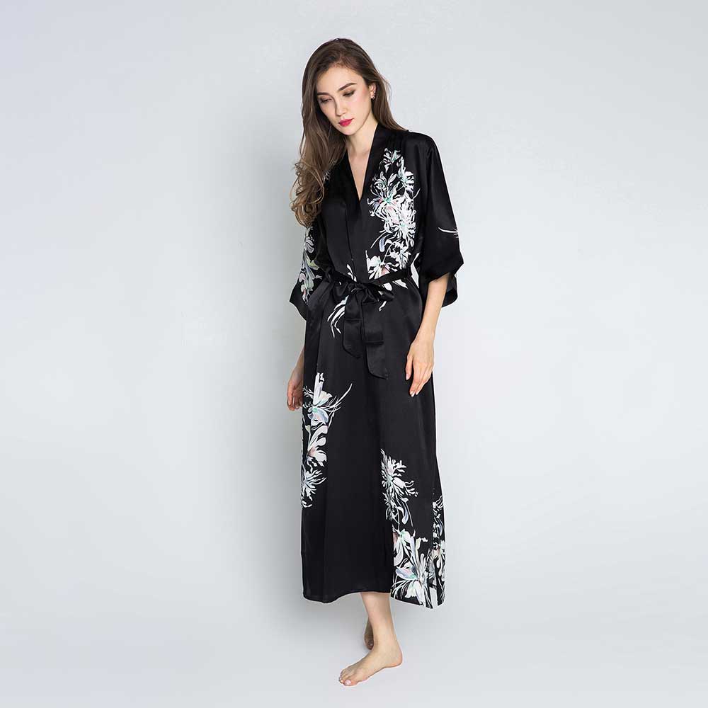 Handcrafted Yuri Luxury Silk Kimono Robe - Long | KIM+ONO