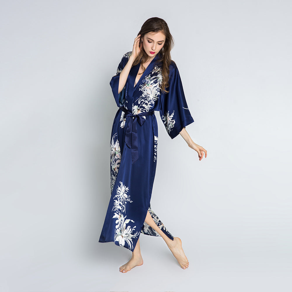 Handcrafted Yuri Luxury Silk Kimono Robe - Long | KIM+ONO