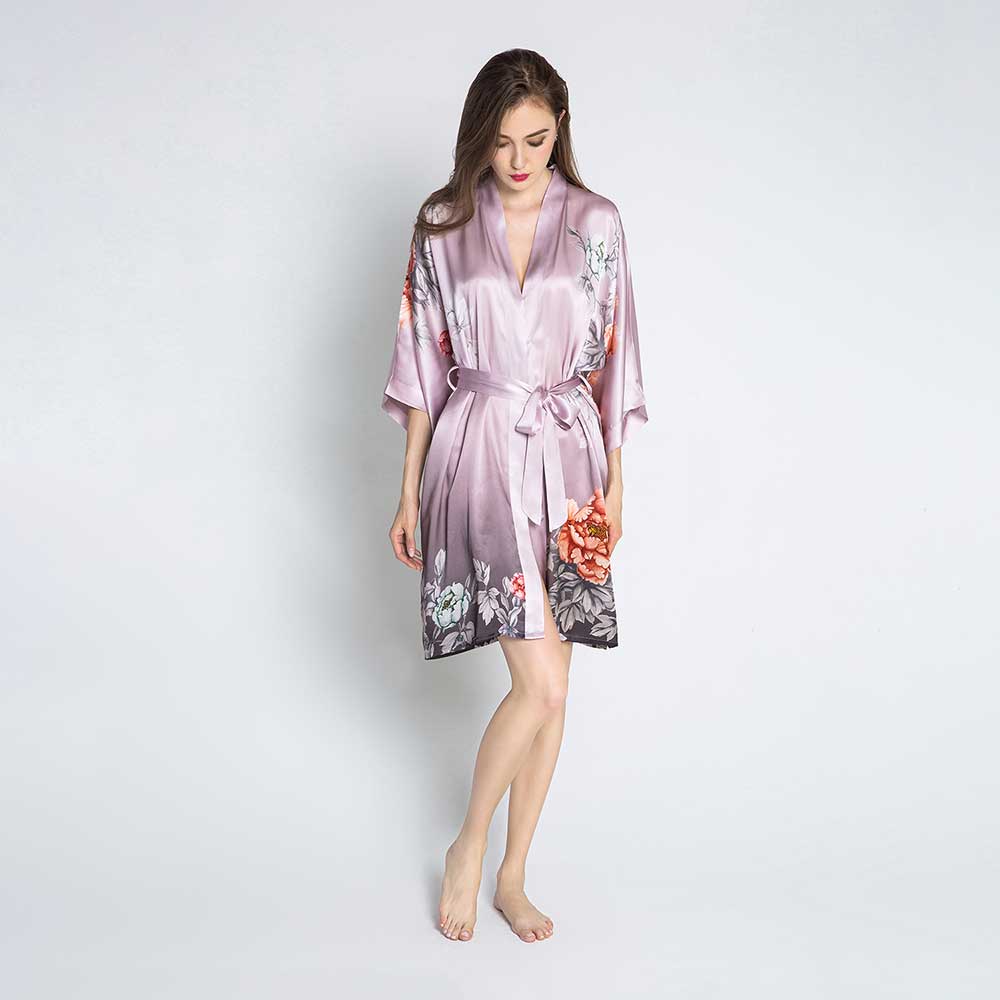 Botan Silk Short Kimono Robe | Ombre Kimono Robe – kimandono.com