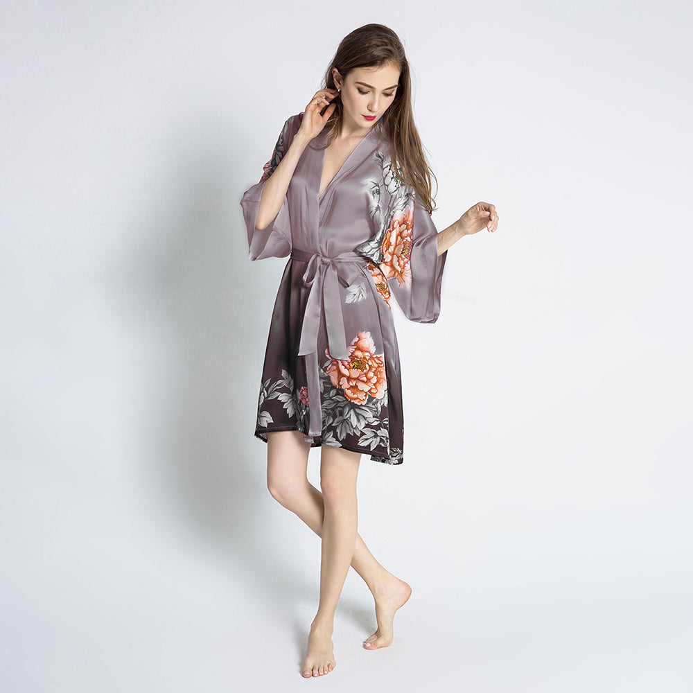 Botan Silk Short Kimono Robe | Ombre Kimono Robe – kimandono.com