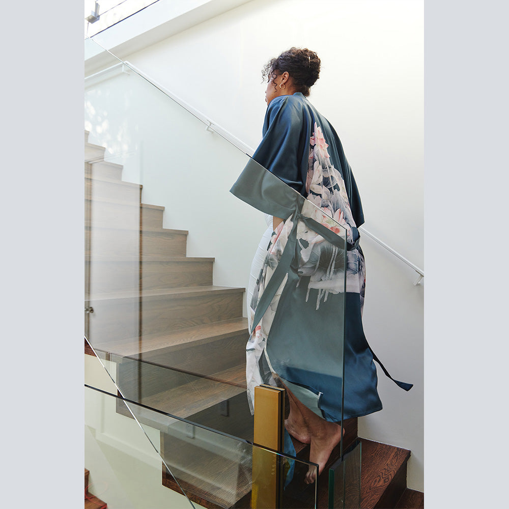 Lotus Plus Size Washable Silk Kimono Robe - Long | KIM+ONO – kimandono.com
