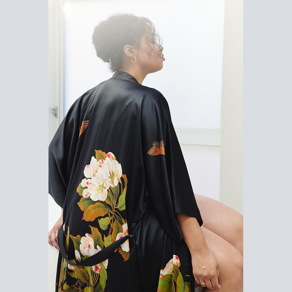 Peony & Butterfly Plus Size Washable Silk Kimono Robe - Long | KIM+ONO ...
