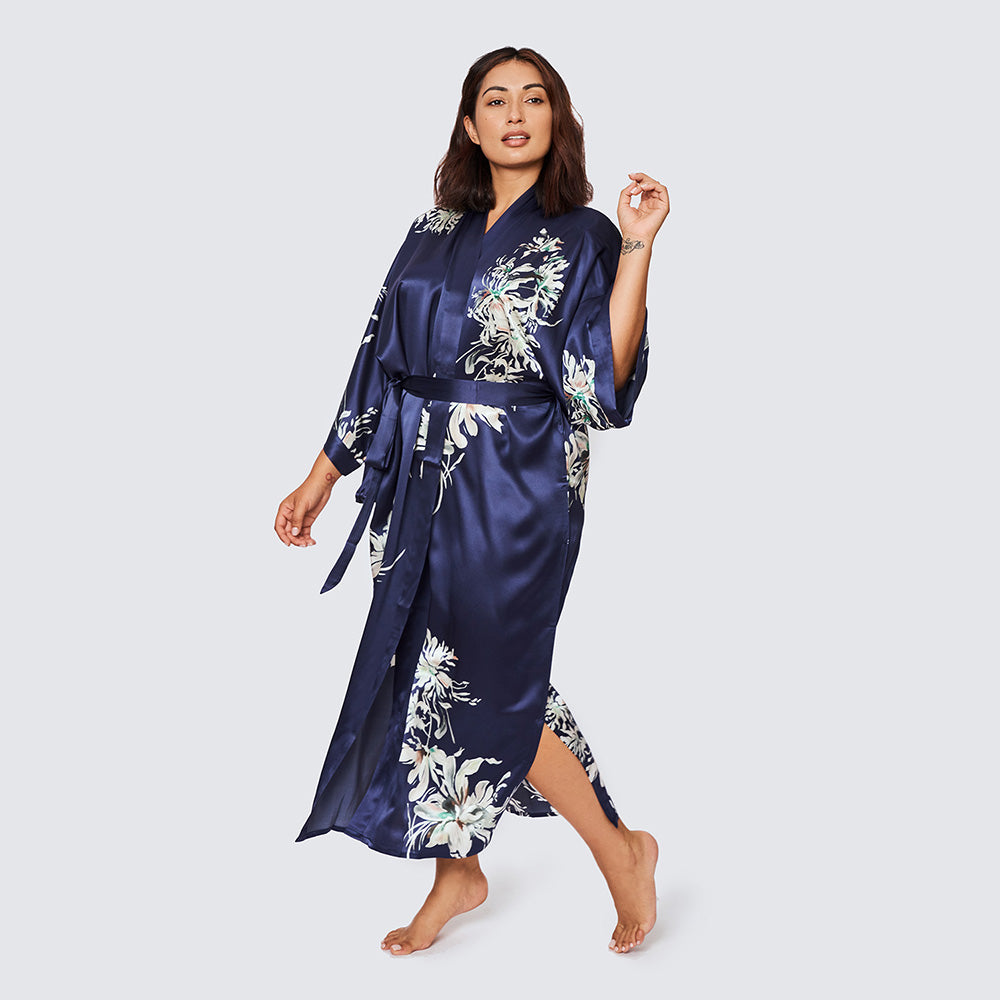 Yuri Washable Plus Size Silk Robe - Long | KIM+ONO