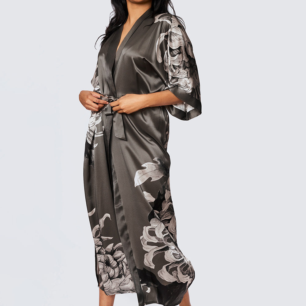 Kiku Long Washable Silk Kimono Robe | KIM+ONO
