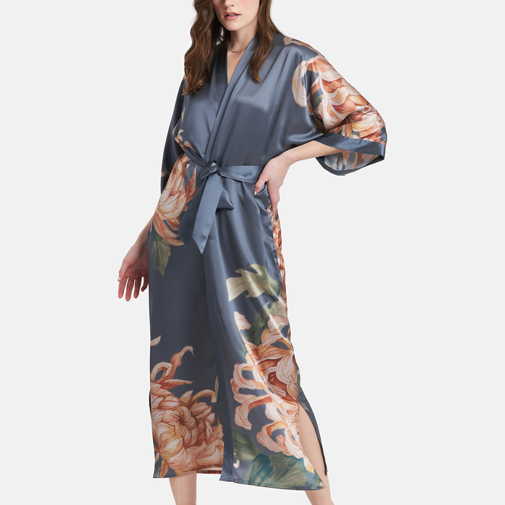 Kiku Long Washable Silk Kimono Robe | KIM+ONO