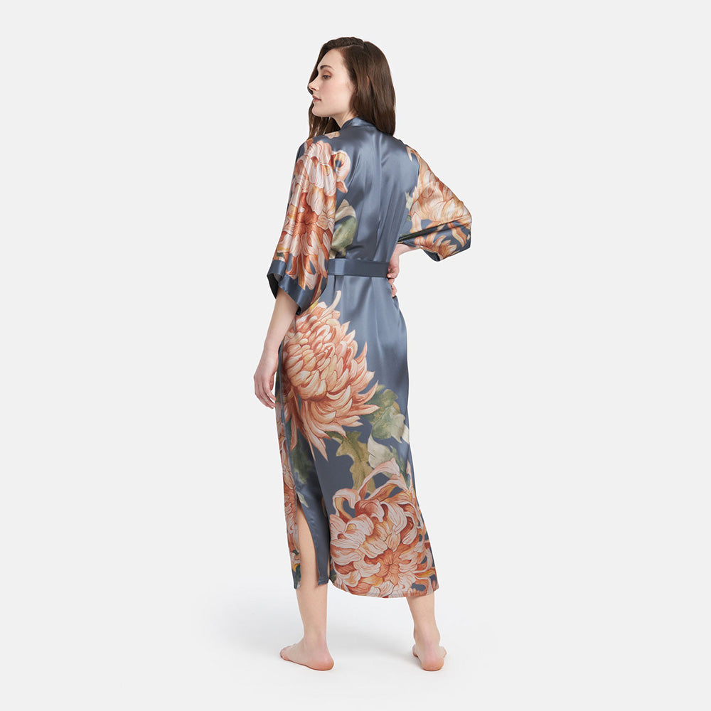 Kiku Long Washable Silk Kimono Robe | KIM+ONO