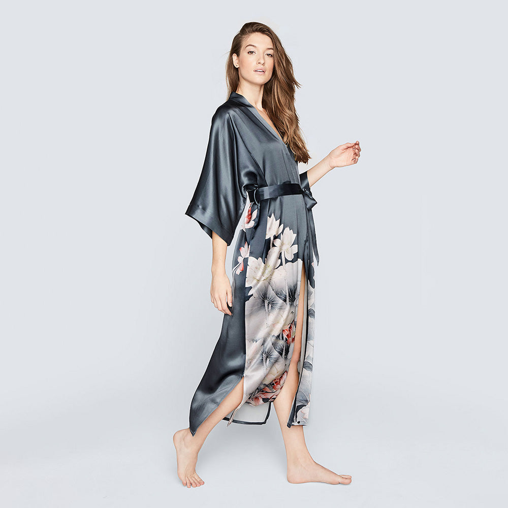 Washable Silk Lotus Kimono Robe - Long | KIM+ONO – kimandono.com
