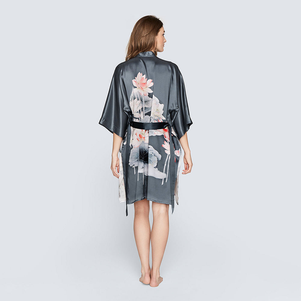 Lotus Washable Silk Kimono Robe - Short | KIM+ONO – kimandono.com