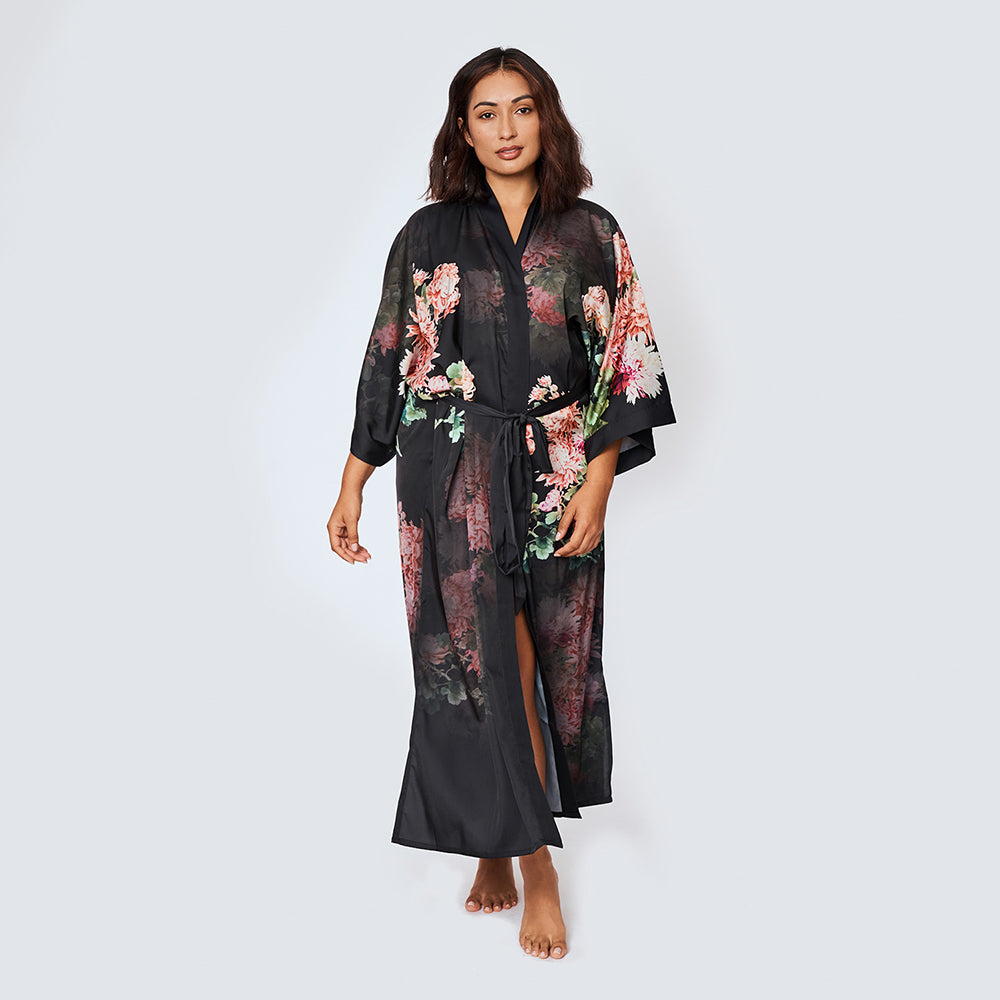 Coral Chrysanthemum Plus Size Long Kimono Robe | KIM+ONO – kimandono.com