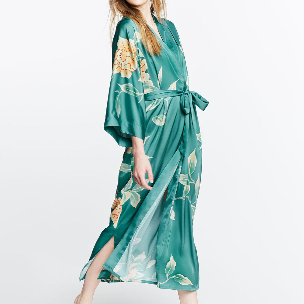 Floral Tie Waist Kimono Robe with Side Slit | KIM+ONO – kimandono.com