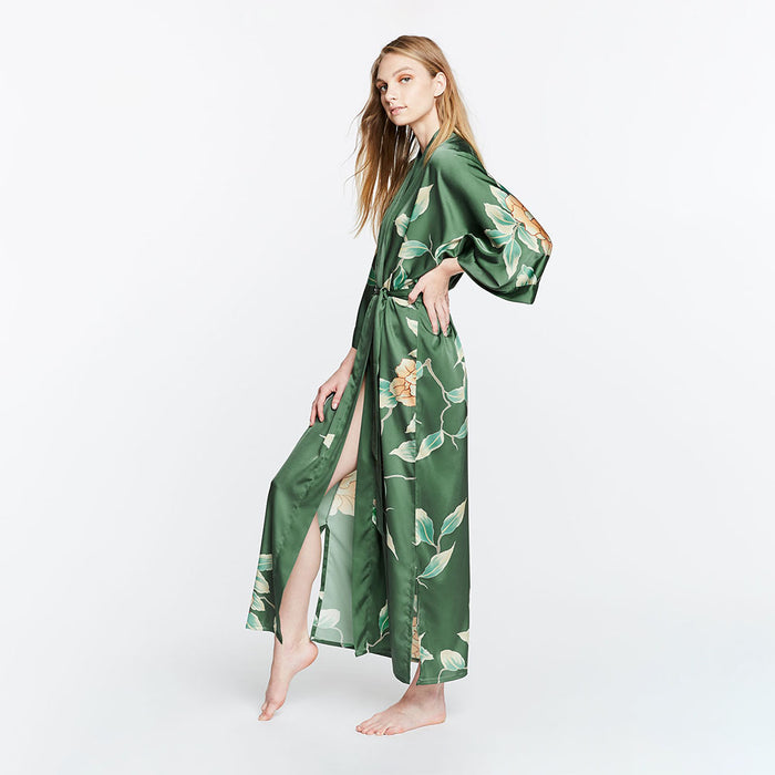 Floral Tie Waist Kimono Robe with Side Slit | KIM+ONO – kimandono.com