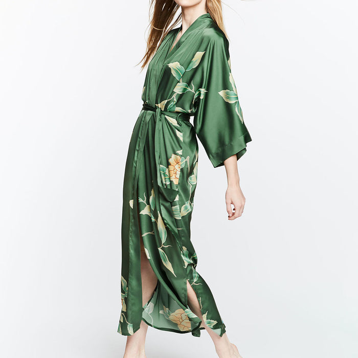 Floral Tie Waist Kimono Robe with Side Slit | KIM+ONO – kimandono.com