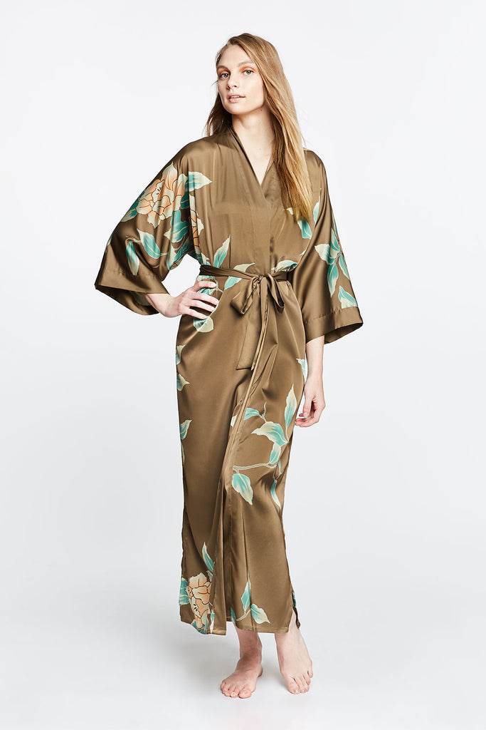Floral Tie Waist Kimono Robe with Side Slit | KIM+ONO – kimandono.com