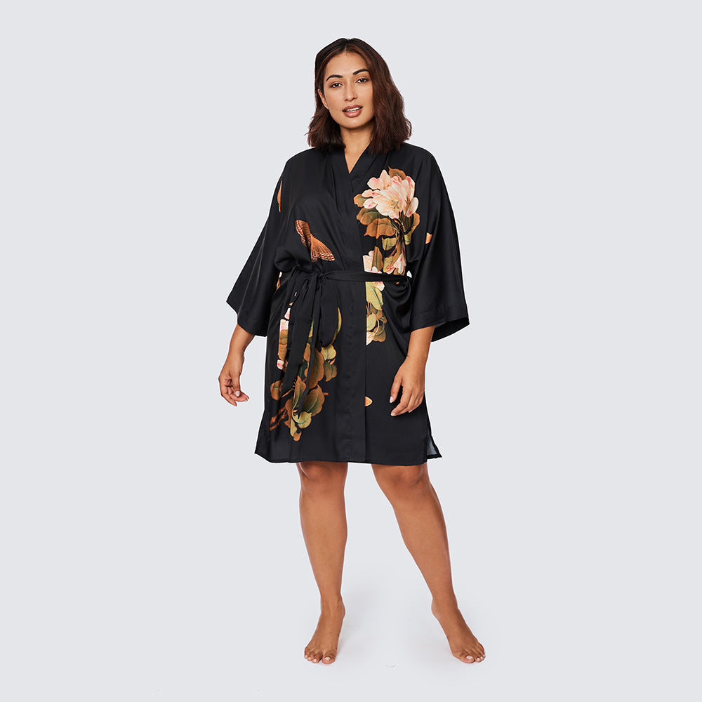 Plus Size Peony & Butterfly Kimono Robe - Short | KIM+ONO – kimandono.com