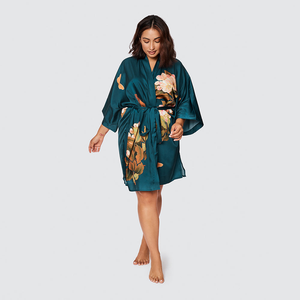 Plus Size Peony & Butterfly Kimono Robe - Short | KIM+ONO – kimandono.com