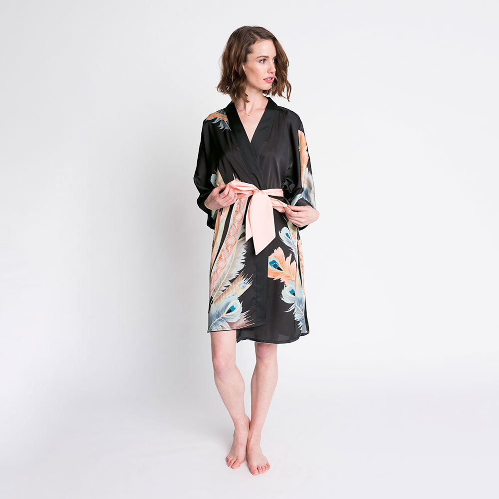 Peacock Feather Kimono Robe - Short | KIM+ONO – kimandono.com