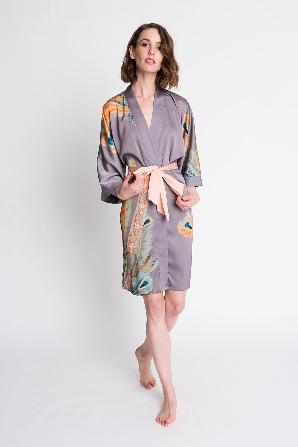 Peacock Feather Kimono Robe - Short | KIM+ONO – kimandono.com