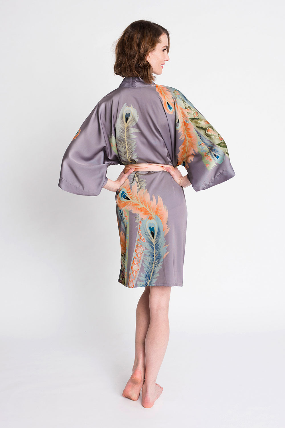 Peacock Feather Kimono Robe - Short | KIM+ONO