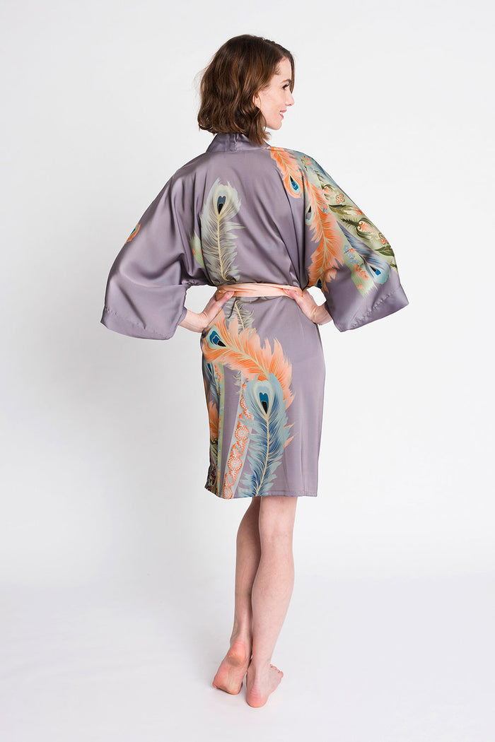 Peacock Feather Kimono Robe - Short | KIM+ONO – kimandono.com