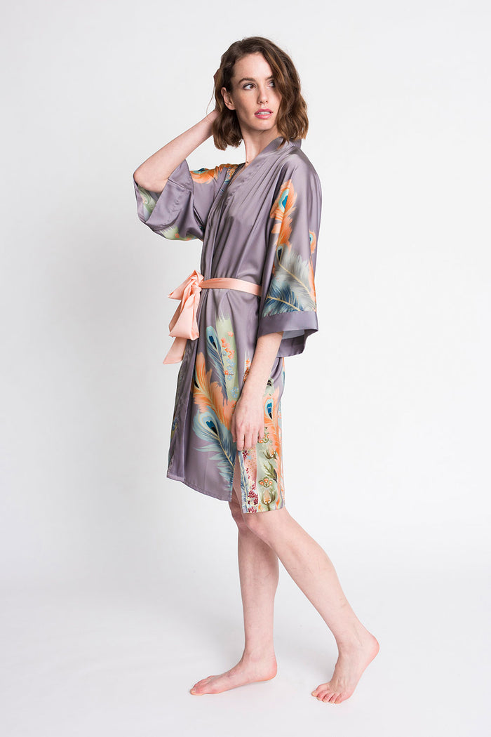 Peacock Feather Kimono Robe - Short | KIM+ONO – kimandono.com