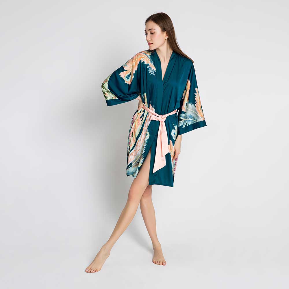 Peacock Feather Kimono Robe - Short | KIM+ONO – kimandono.com