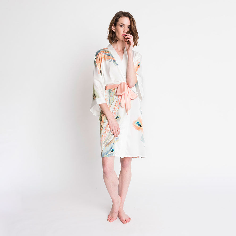 Peacock Feather Kimono Robe - Short | KIM+ONO – kimandono.com