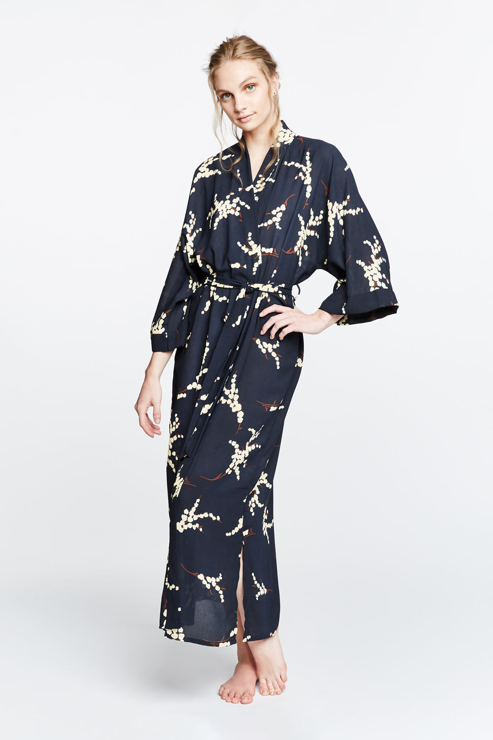 Mio Long Semi Sheer Kimono Robe - Crepe Fabric | KIM+ONO – kimandono.com