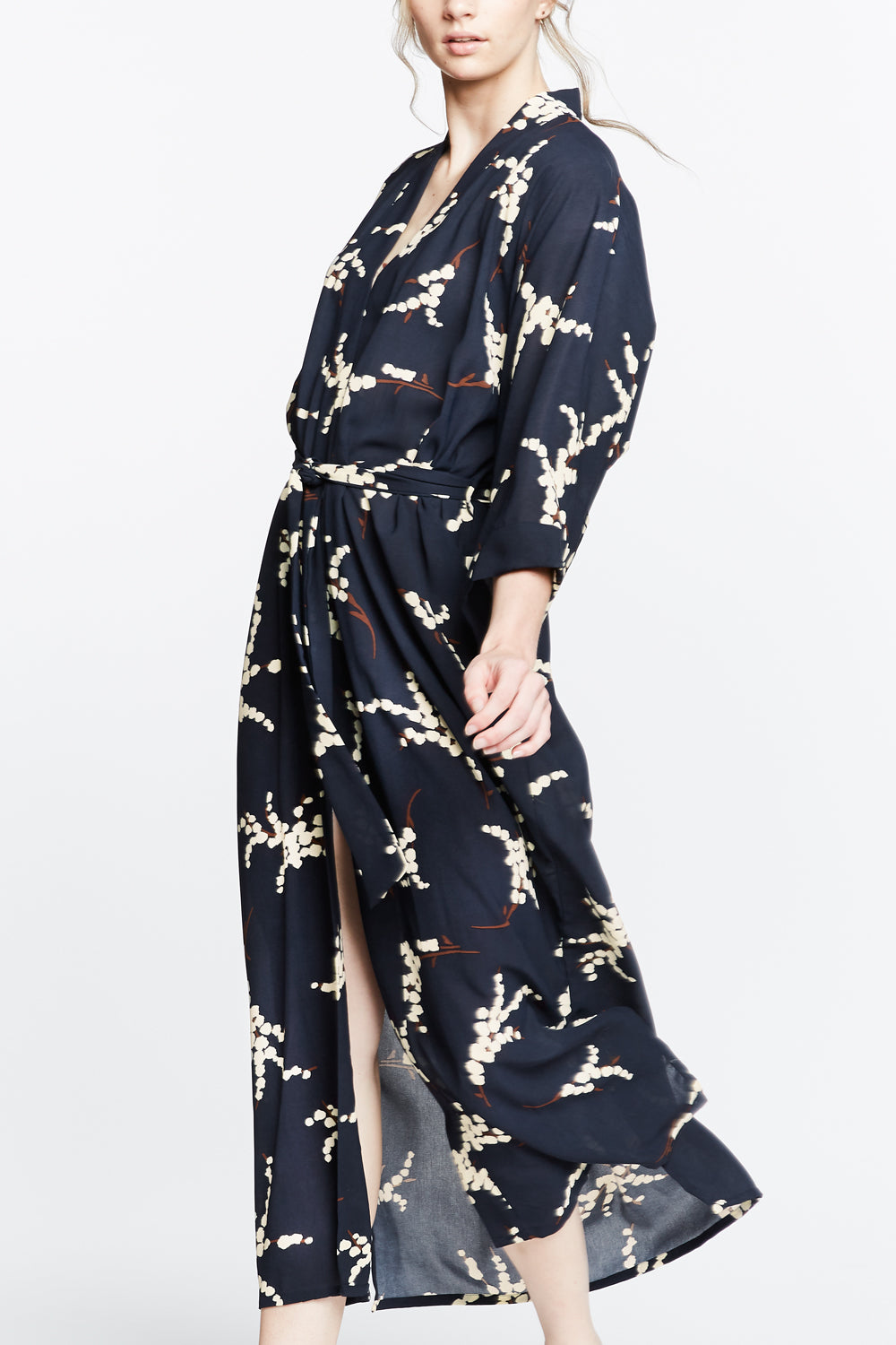 Mio Long Semi Sheer Kimono Robe - Crepe Fabric | KIM+ONO – kimandono.com