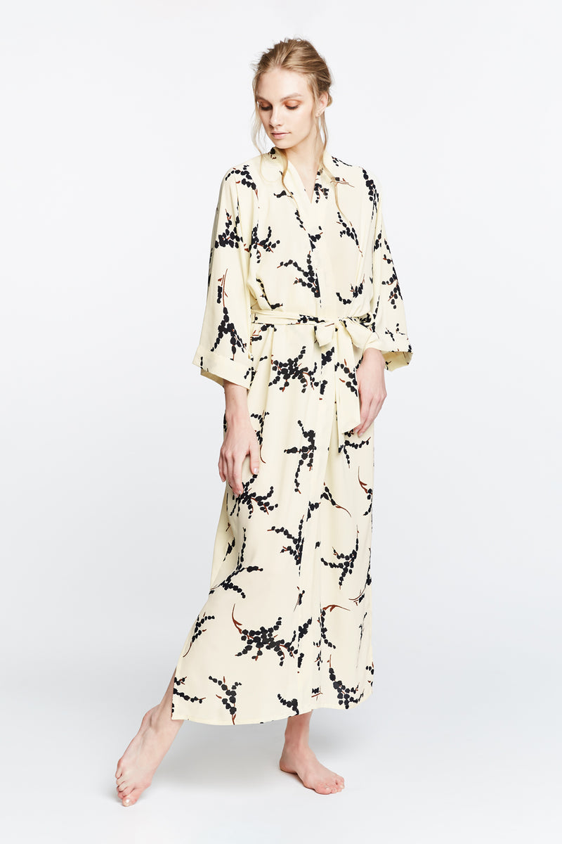 Mio Long Semi Sheer Kimono Robe - Crepe Fabric | KIM+ONO – kimandono.com
