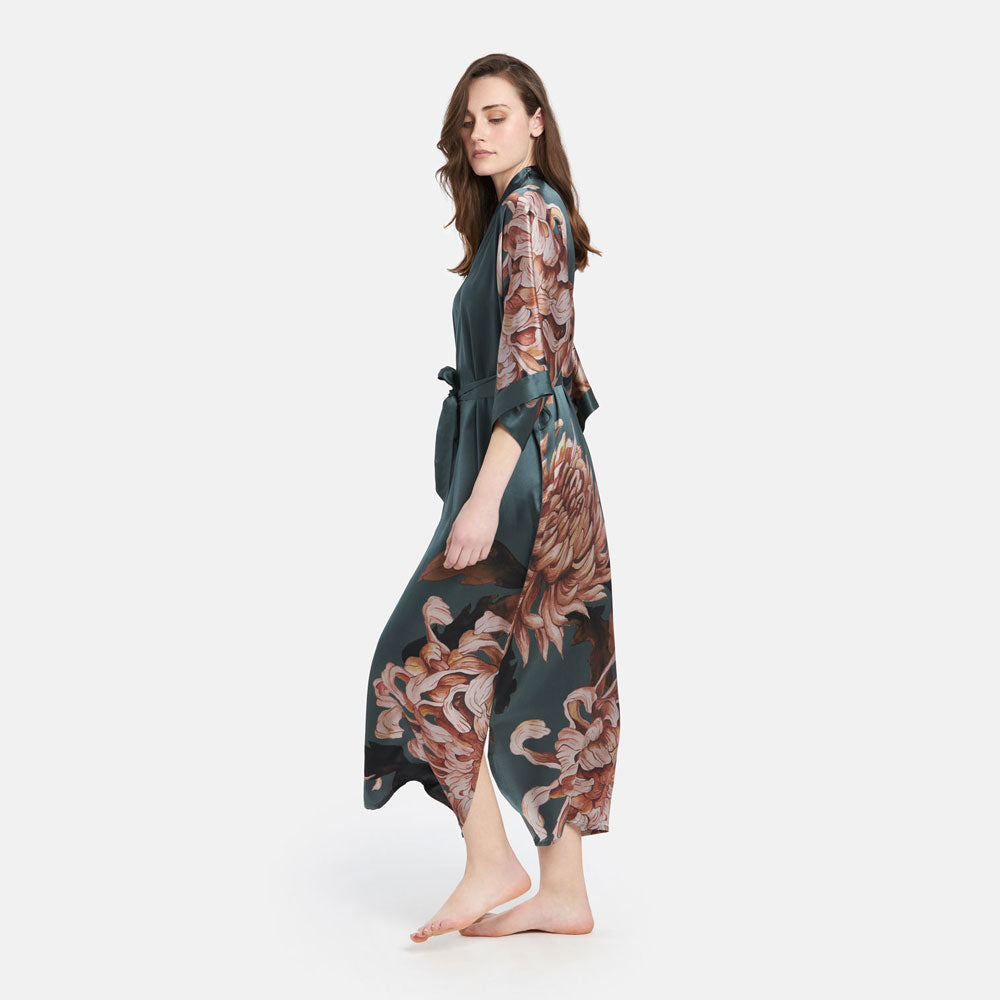 Kiku Long Silk Kimono Robe | Full Length Kimono Robe – kimandono.com