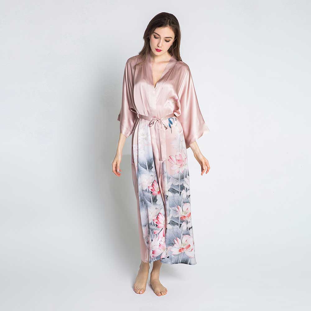 Silk Lotus Flower Kimono Robe - Long | KIM+ONO – kimandono.com