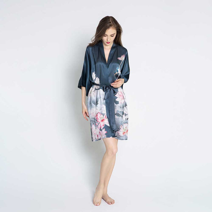 100% Silk Lotus Kimono Robe - Short | KIM+ONO – kimandono.com