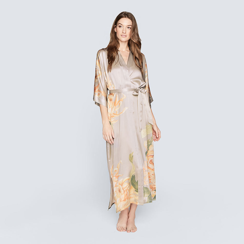 Kiku Long Washable Silk Kimono Robe | KIM+ONO