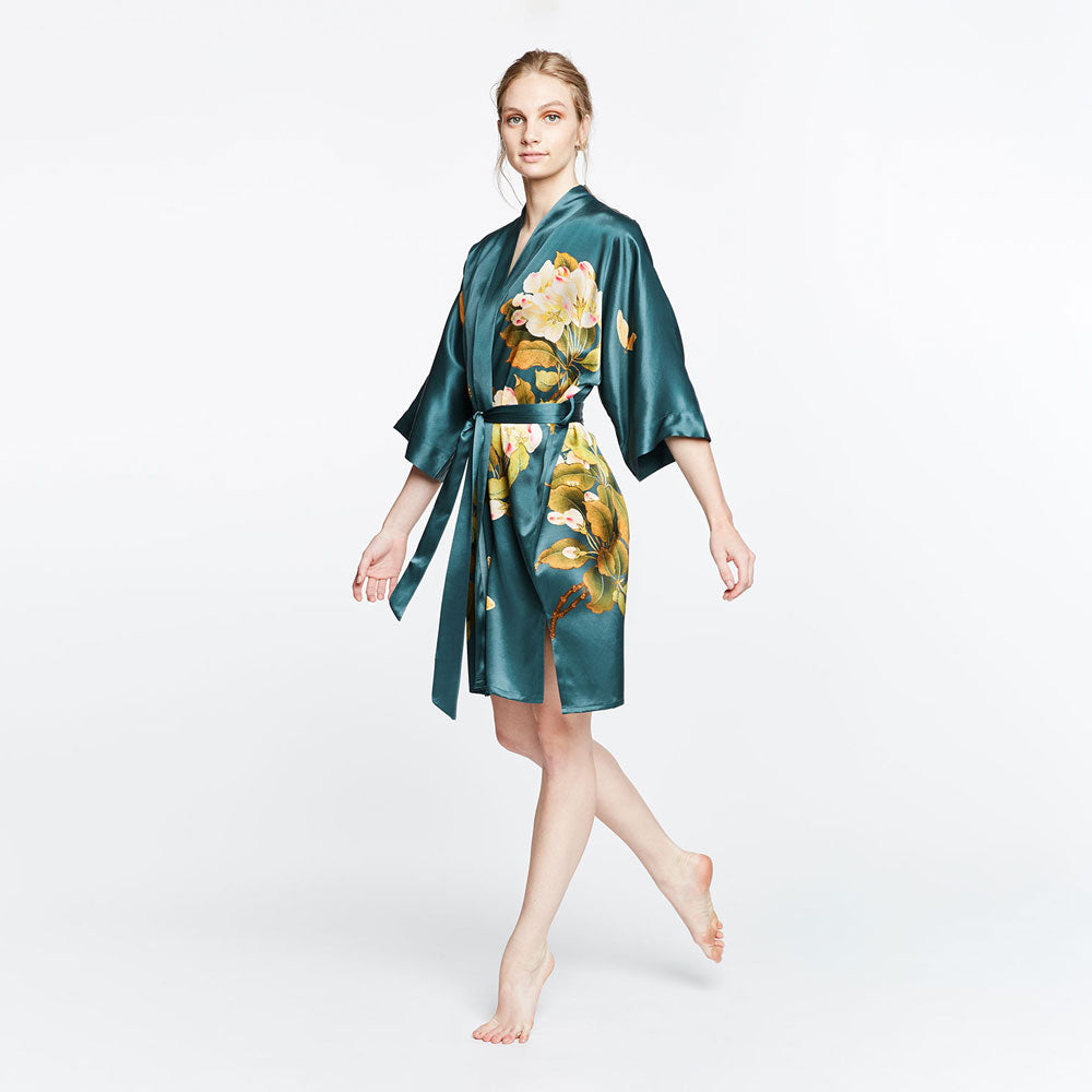 Washable Silk Peony & Butterfly Kimono Robe, Short | KIM+ONO ...