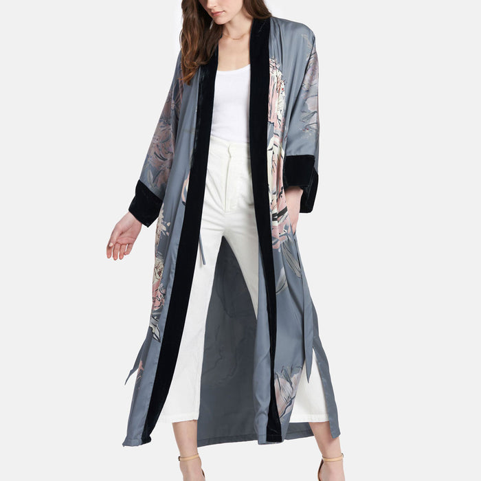 Jia Long Kimono Wrap | Charmeuse Kimono Robe with Velvet Trim ...